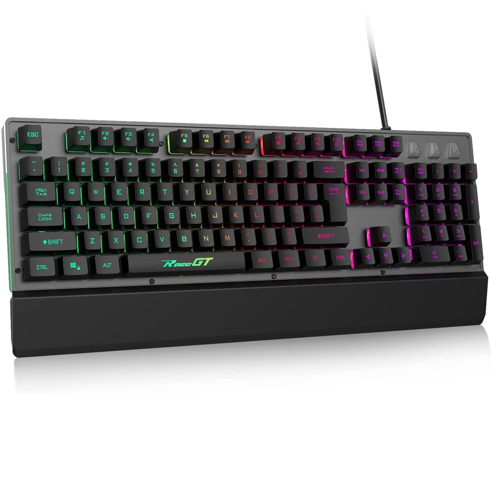 RaceGT Gaming Keyboard - Wired, 104 Keys, Membrane Feel, LED Backlit ...