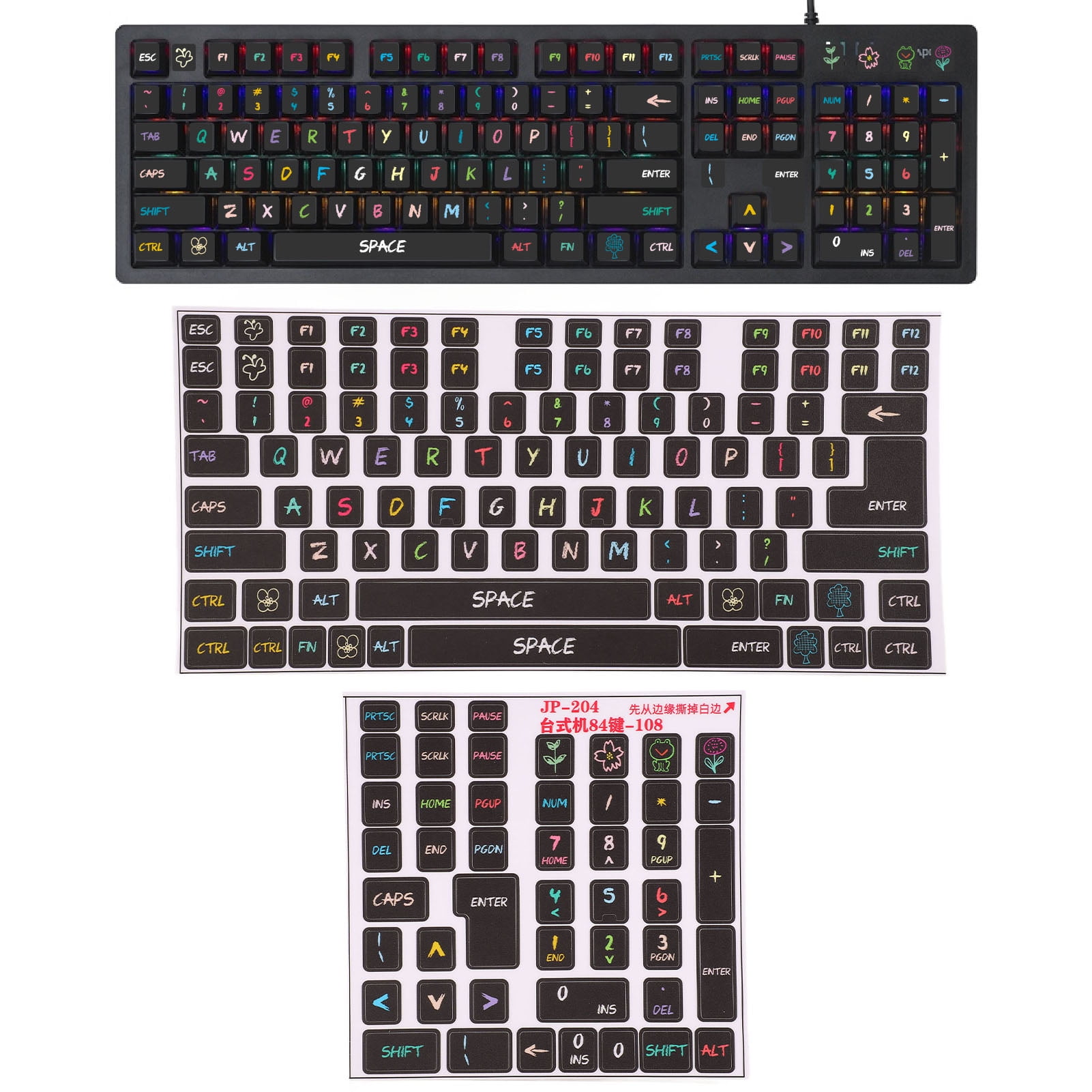 Gaming Keyboard Sticker, Keyboard Stickers Clear Pattern For 84 To 108 ...