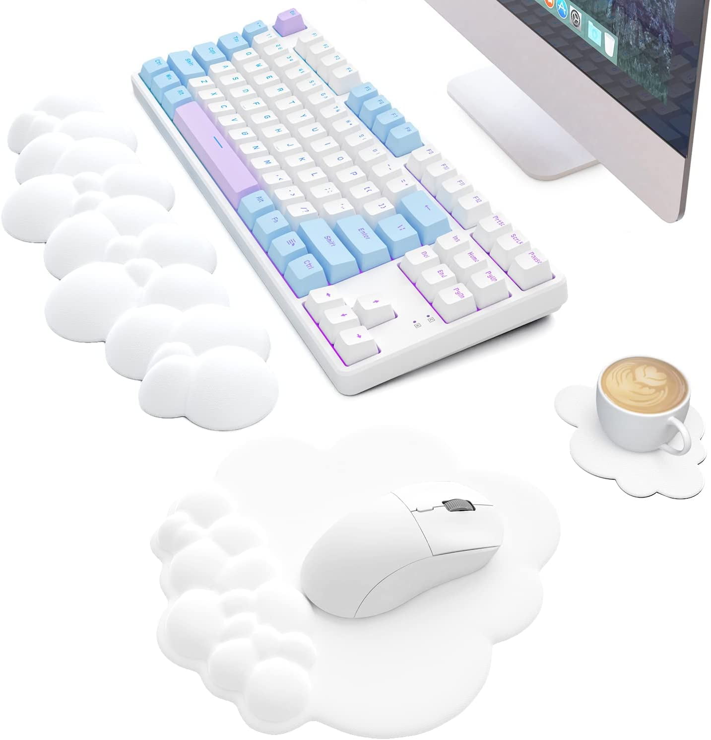 Gaming Keyboard Wrist Rest pad and mouse mat and Cloud Coaster set, Gel ...