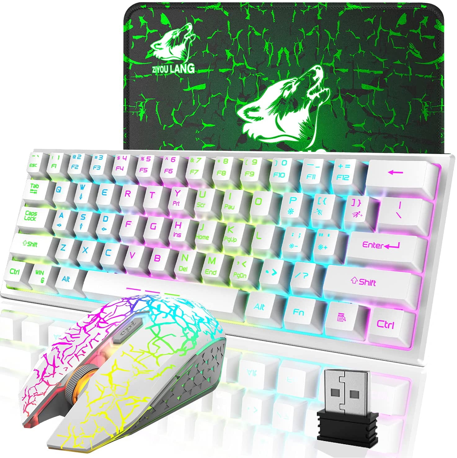 Gaming Keyboard and Mouse Combo,61 Key Rainbow Backlit Keyboard with ...