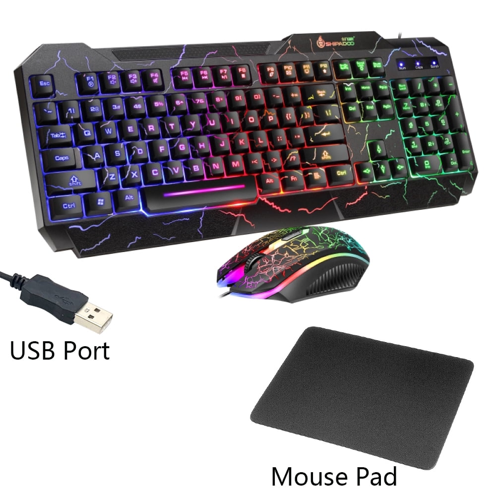 Gaming Keyboard and Mouse Combo RGB Rainbow Backlit Keyboard+2400 DPI ...