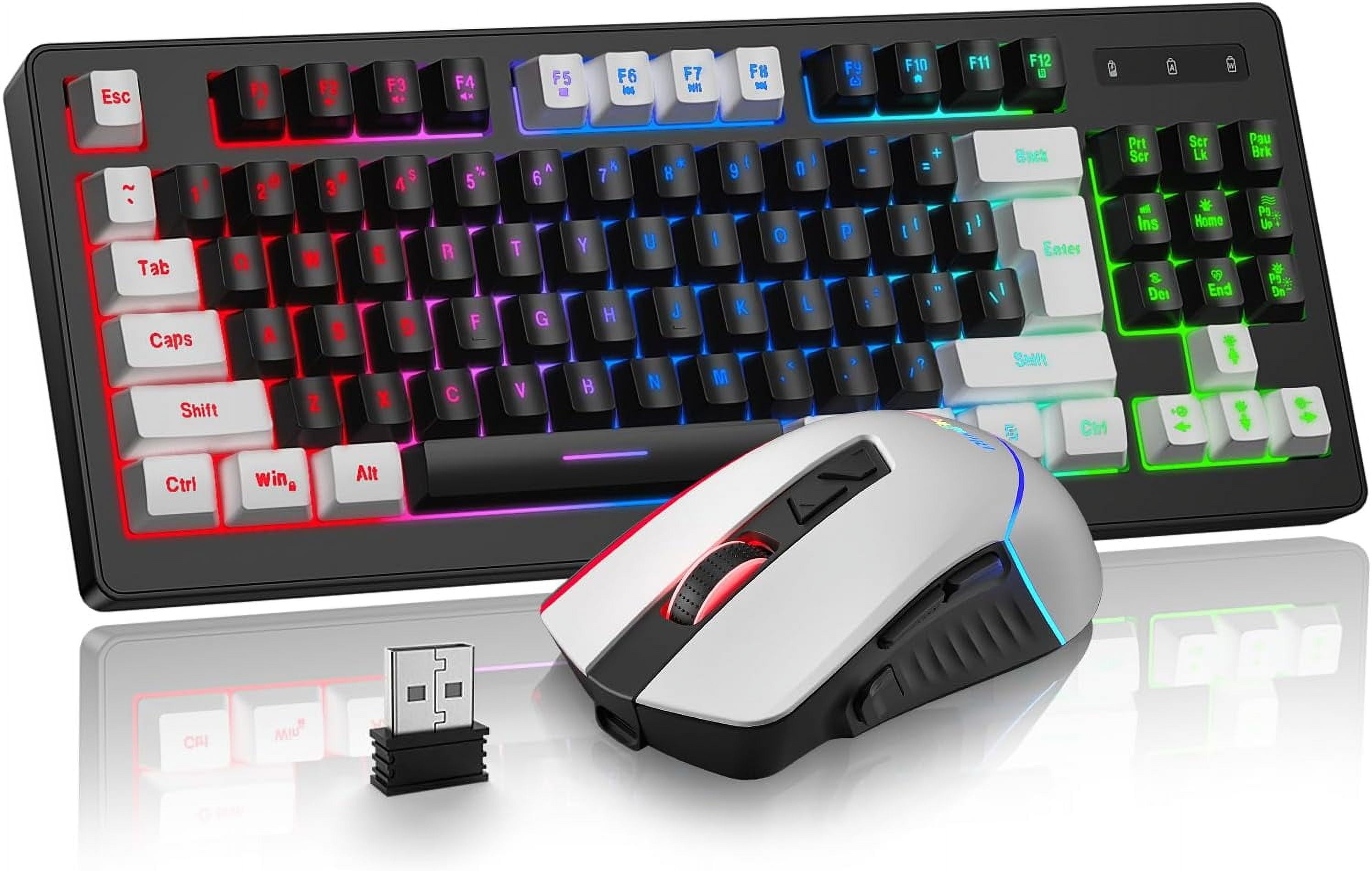 Gaming Keyboard and Mouse Combo, RGB Rainbow Backlit Rechargeable y, 87 ...
