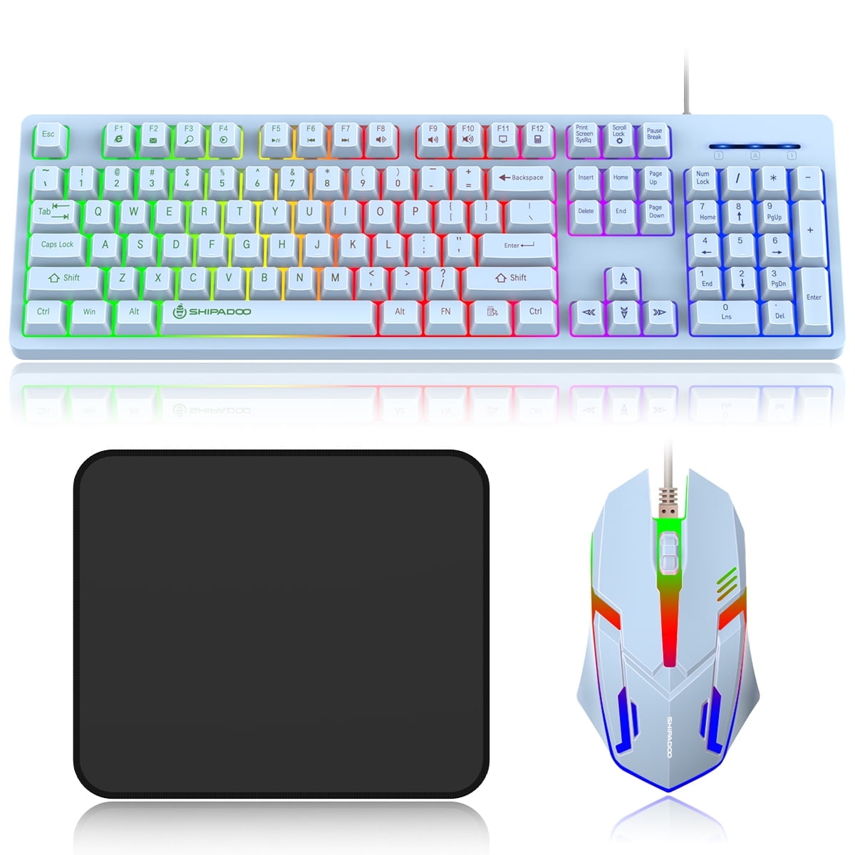 Cshidworld LED RGB Backlit Gaming Keyboard and Mouse, Mechanical Feel ...