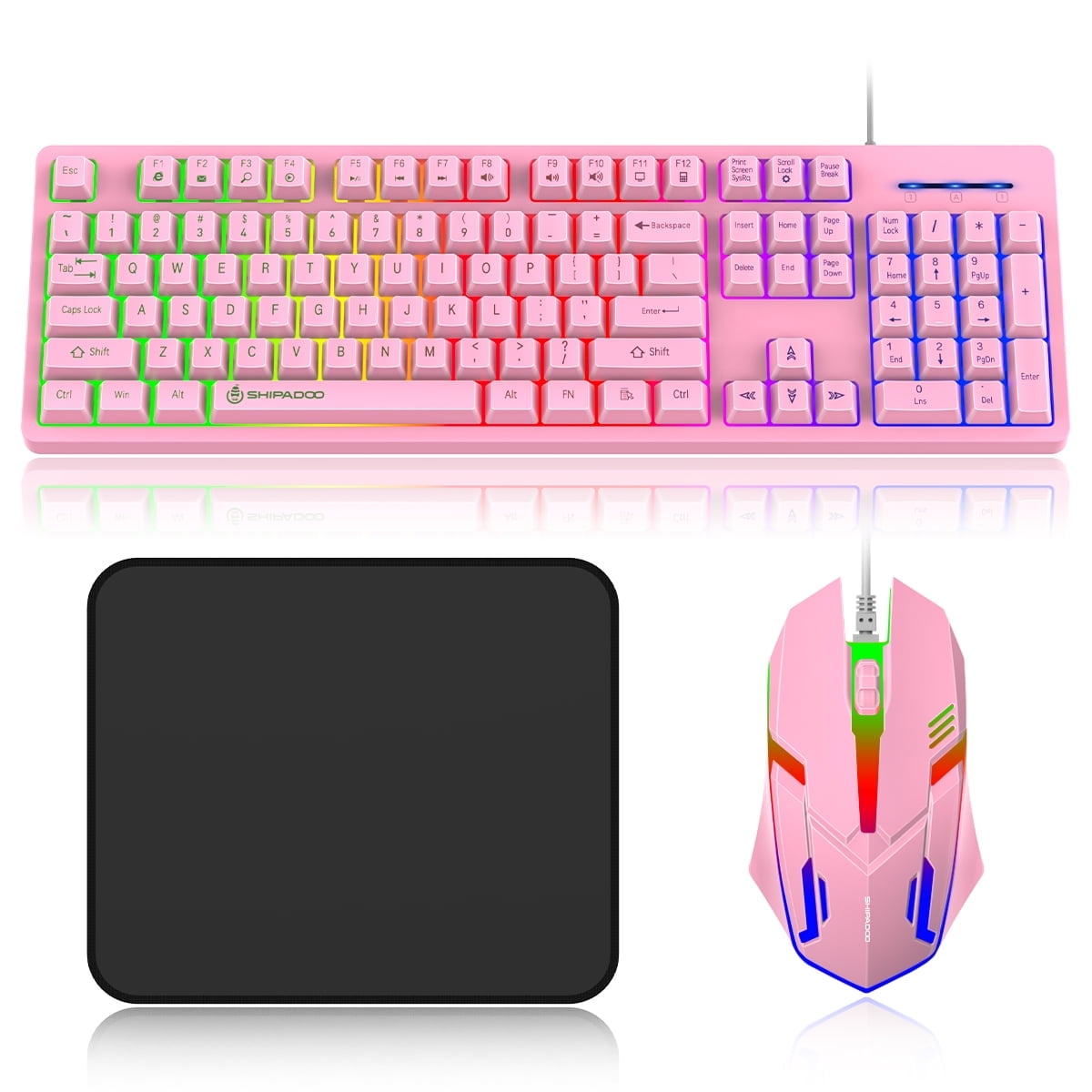 Cshidworld Wired Gaming Keyboard and Mouse Combo, RGB LED Backlit, 104 ...