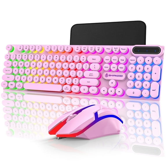 Cshidworld Wired Keyboard and Mouse Combo, Pink RGB Backlit, Retro ...