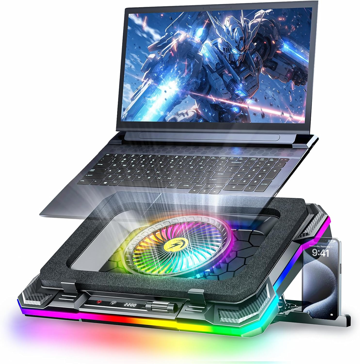 Gaming Laptop Cooling Pad, Laptop Fan Cooling Pad with 5.5inch RGB ...