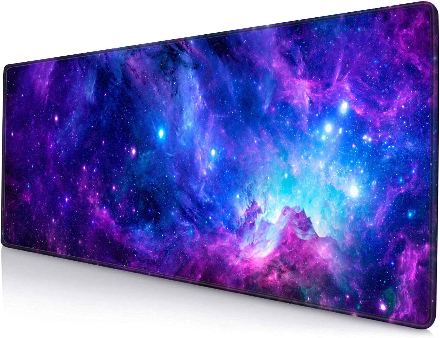 Gaming Large Mouse Pad with Stitched Edges, Purple Galaxy Desk Mat ...