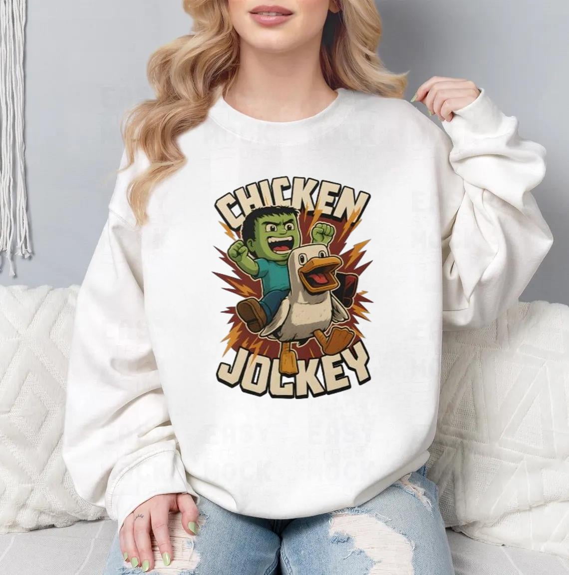 Gaming Meme Tee T-Shirt Viral Chicken Jockey Pixel Humor, for men ...