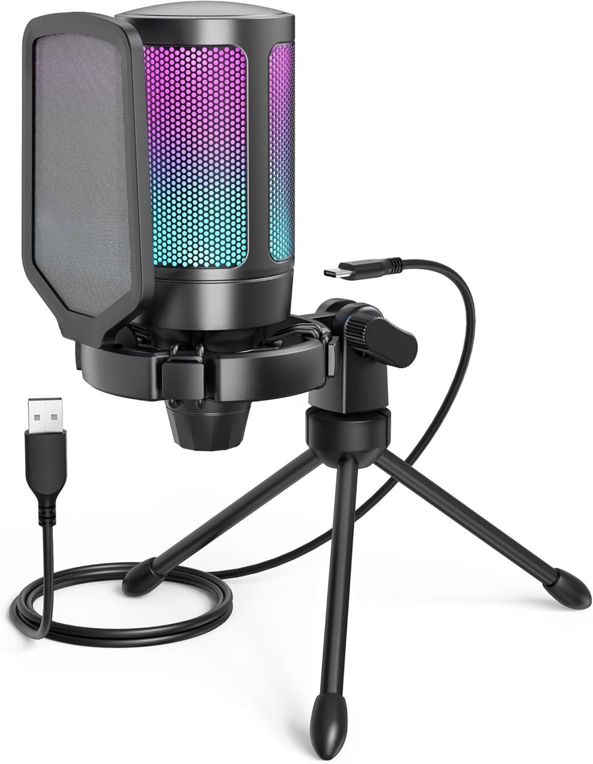 Gaming Microphone Condenser Mic with Quick Mute, RGB Indicator, Tripod ...