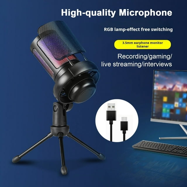 Gaming Microphone with Tripod Stand Noise Reduction RGB Breathing Light ...