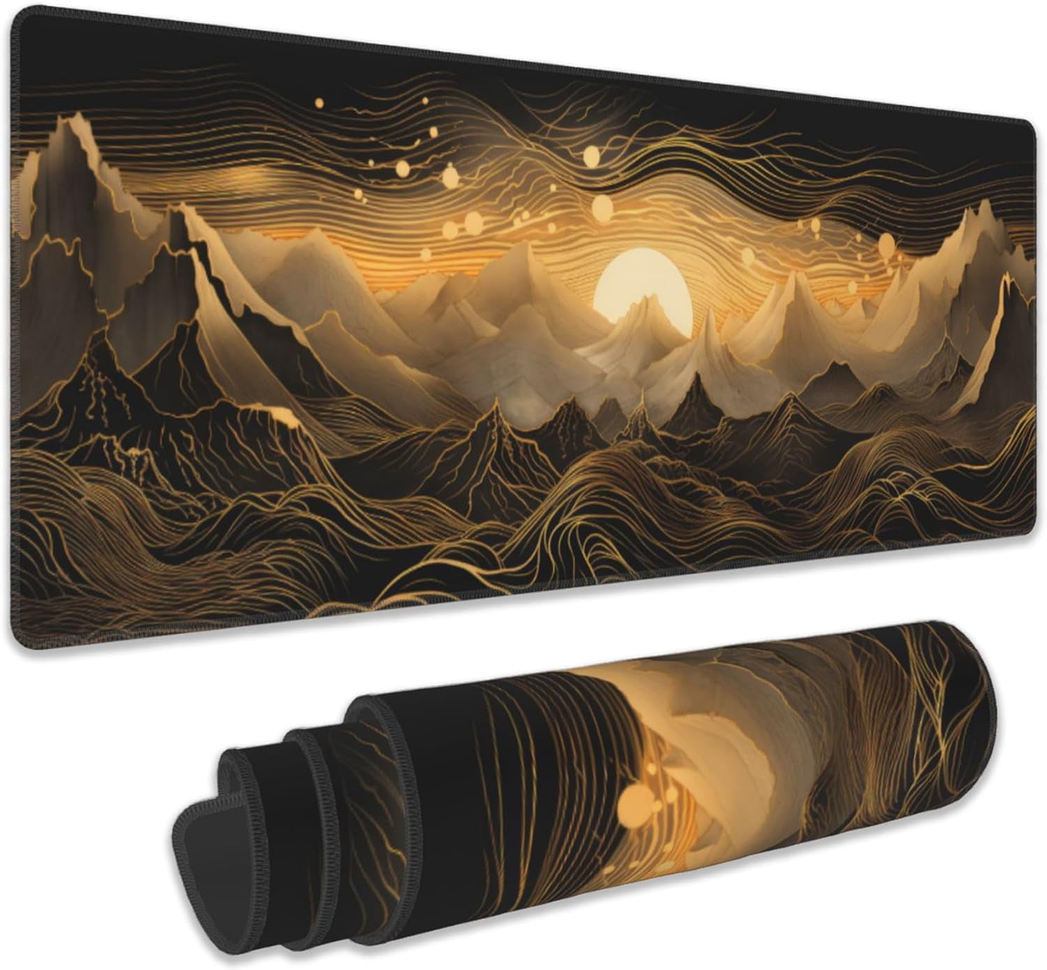 Gaming Mouse Pad,Black and Gold Mountains Landscape Extended Mouse Pad ...