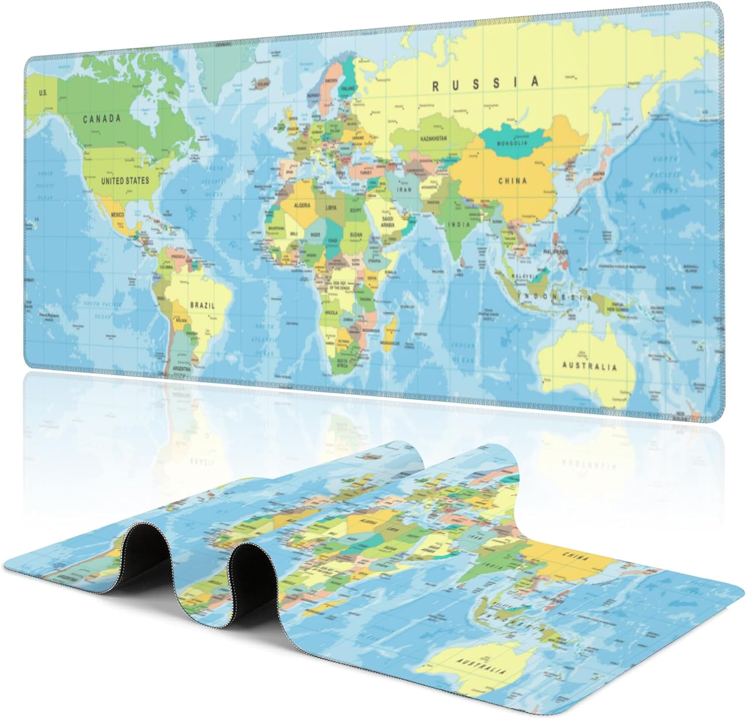 Gaming Mouse Pad,Blue World Map Desk Mat,31.5"X15.7" Large Desk Pad ...