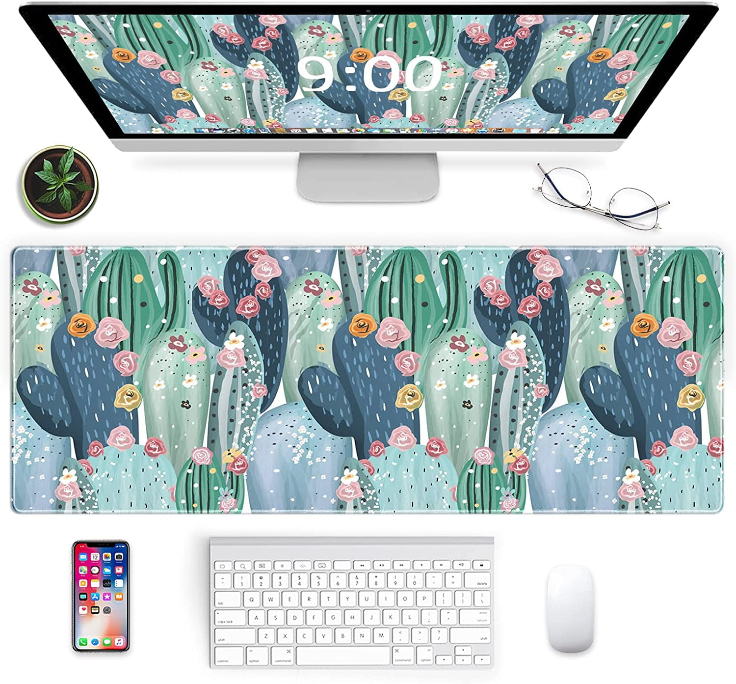 Gaming Mouse Pad Cactus Pattern XXL XL Large Mouse Pad Mat Long ...
