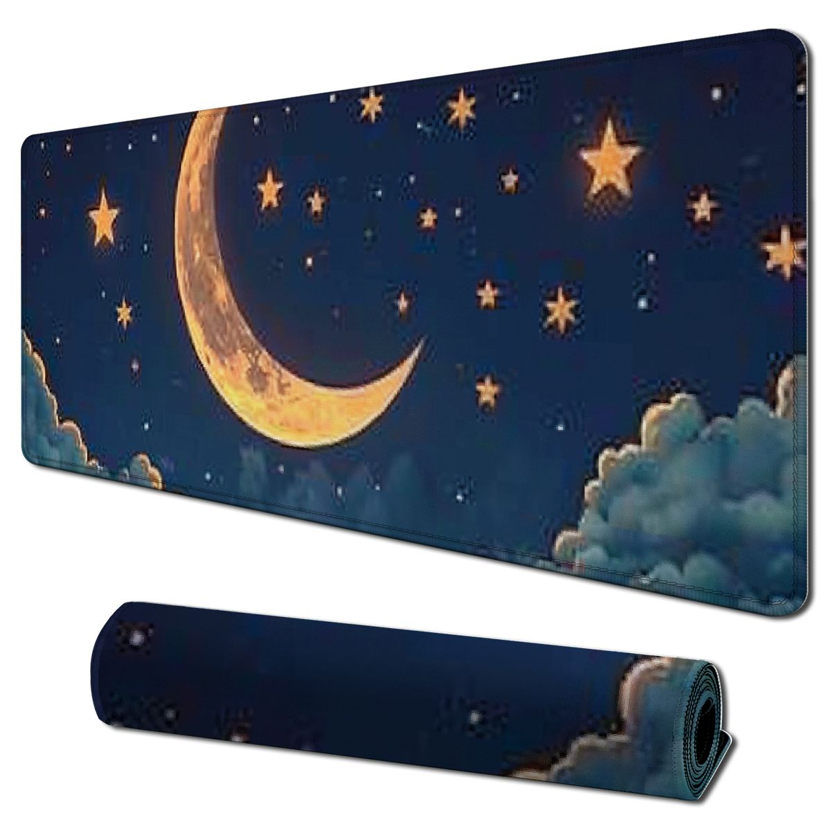 Gaming Mouse Pad Clouds Moon and Stars Large Mouse Pad Cartoon Night ...