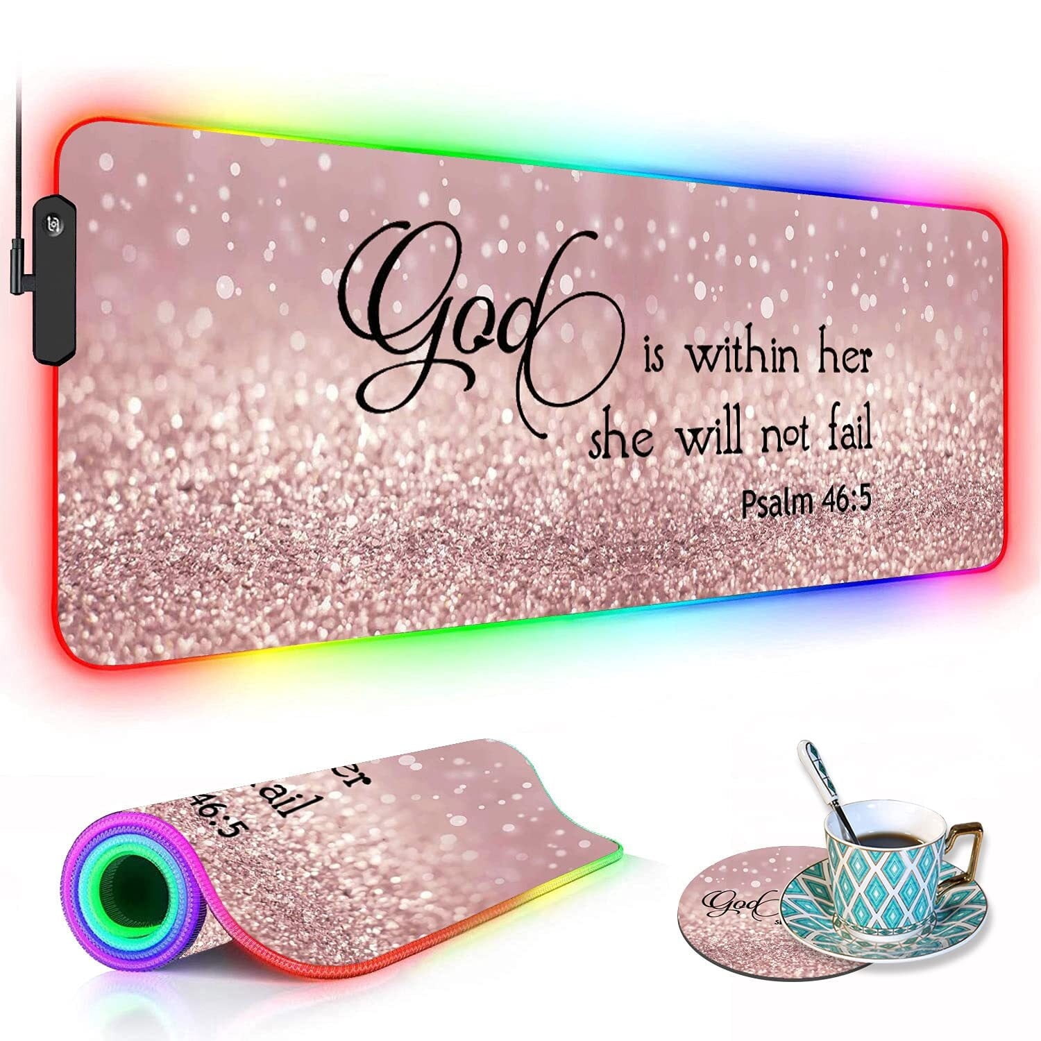 Gaming Mouse Pad with Coffee Coaster, XXL Large Glowing LED Mousepad ...