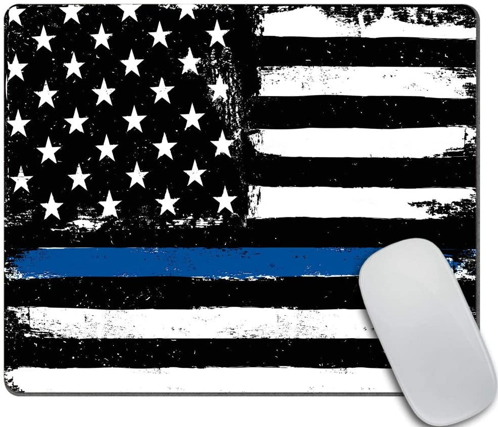 Gaming Mouse Pad Custom, Black Flag with Police Blue Line Customized ...