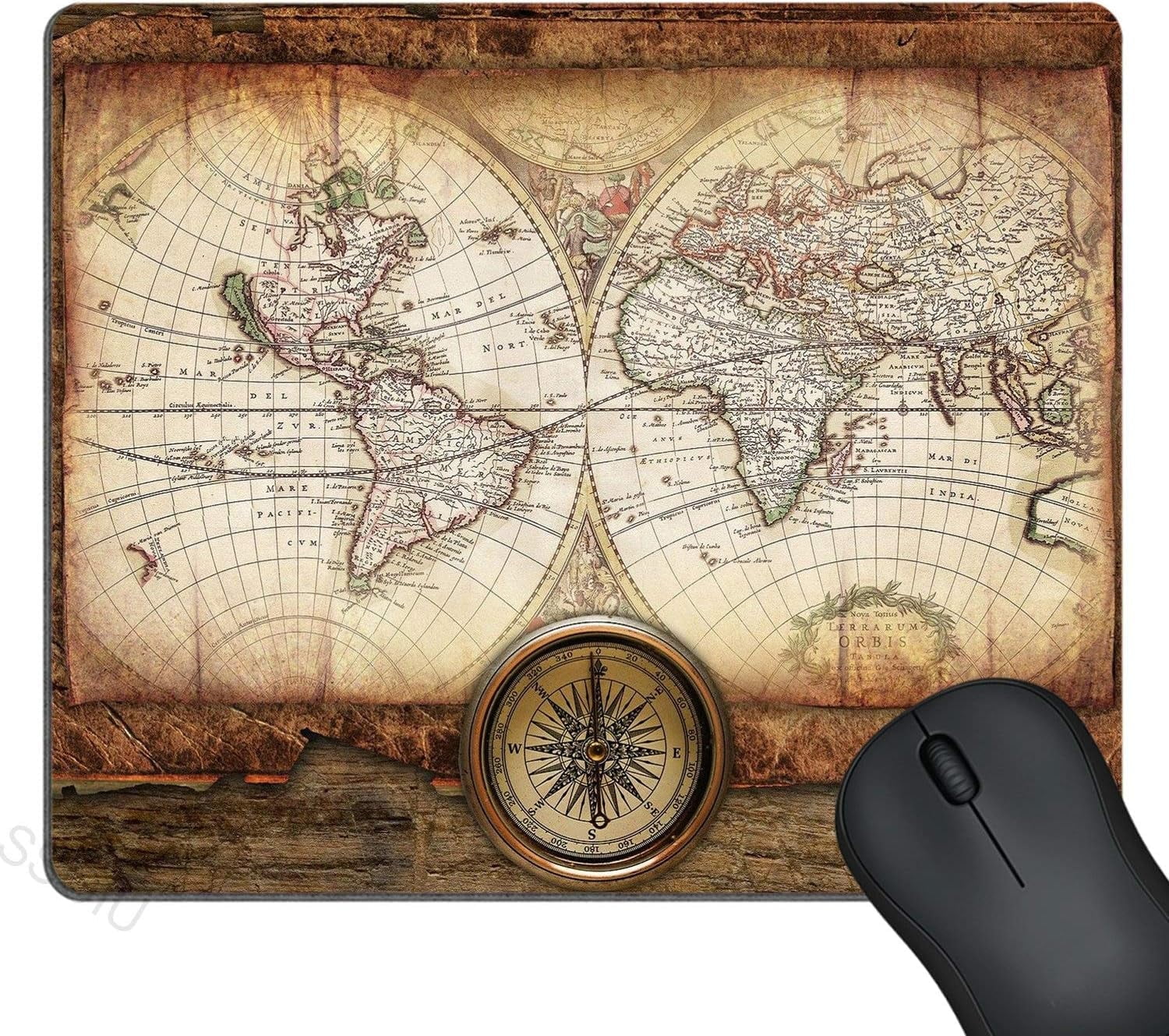 Gaming Mouse Pad Custom Design, Vintage World Map Gold Compass on The ...
