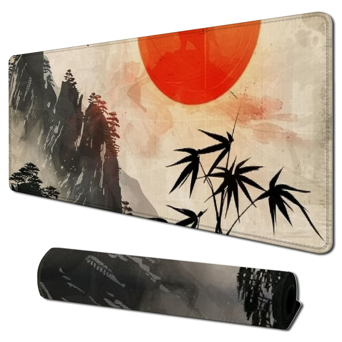 Gaming Mouse Pad Custom,Japanese Trees Sun and Mountains Mouse Pad ...