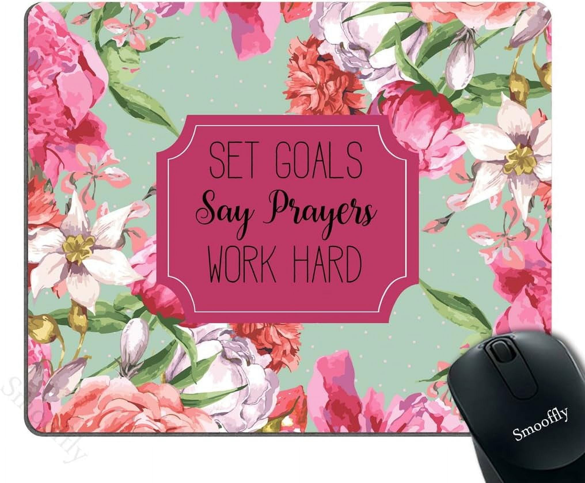 Gaming Mouse Pad Custom,Set Goals Say Prayers Work Hard Floral Mouse ...