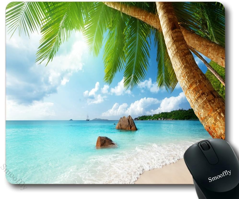 Gaming Mouse Pad Custom,Tropical Palm Tree Mouse Pad Beach Blue Sea Non ...