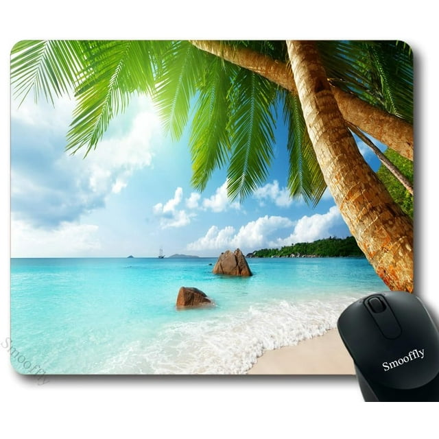 Gaming Mouse Pad Custom,Tropical Palm Tree Mouse Pad Beach Blue Sea Non ...