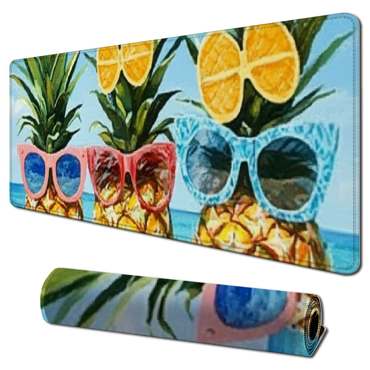 Gaming Mouse Pad Fun Beach Pineapple Large Computer Keyboard Mouse Mat with Non-Slip Base and ...