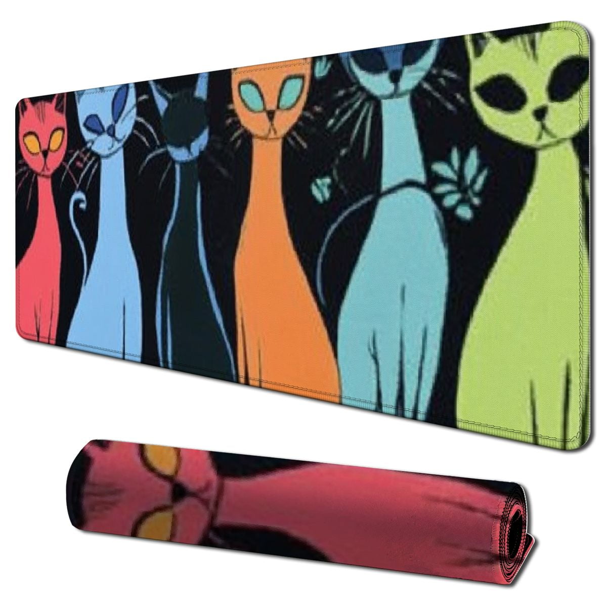 Gaming Mouse Pad Funny Cats Family Large Mouse Pad Colorful Cat Drawing ...