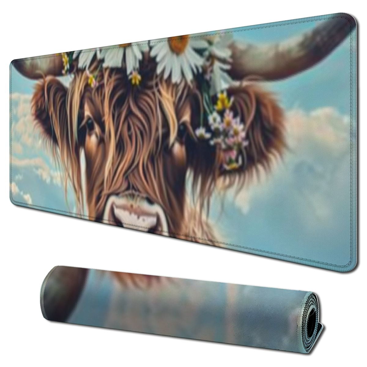 Gaming Mouse Pad Large Mousepad Daisy Flowers Highland Cattle Desk Mat ...