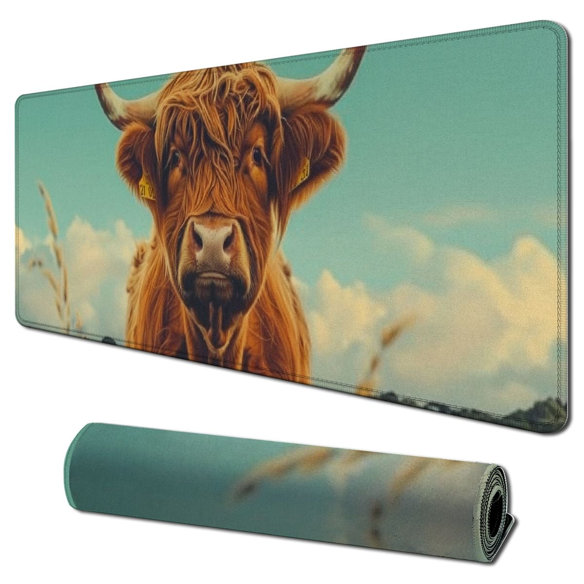 Gaming Mouse Pad Large Mousepad Farm Cartoon Aesthetic Calf Highland ...
