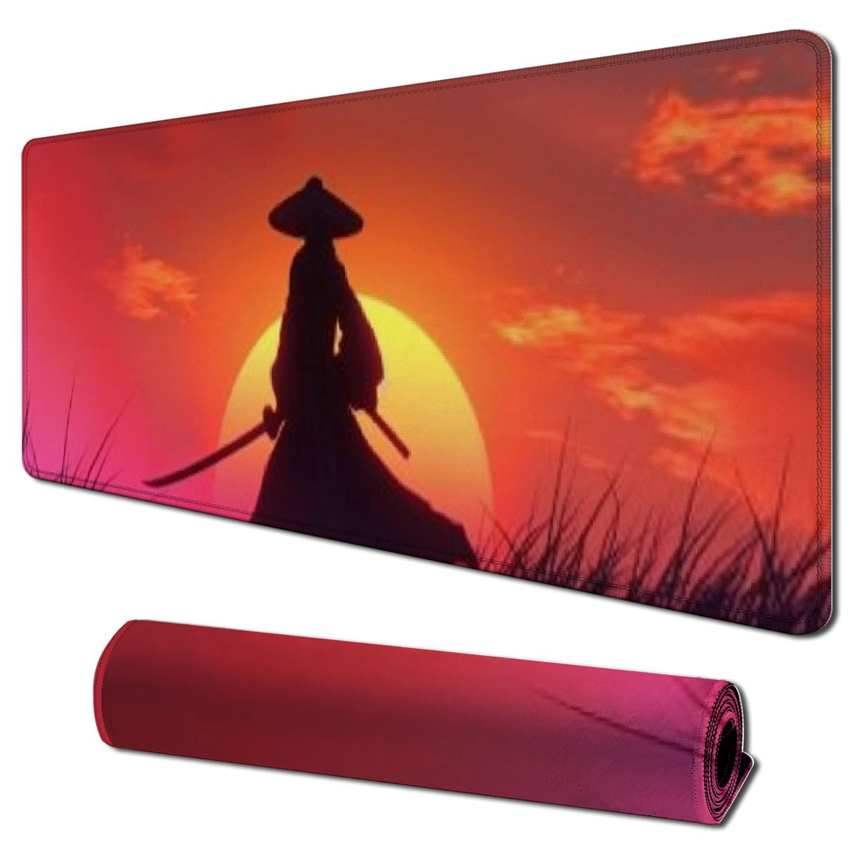 Gaming Mouse Pad Large Mousepad Japanese Ancient Samurai Silhouette ...