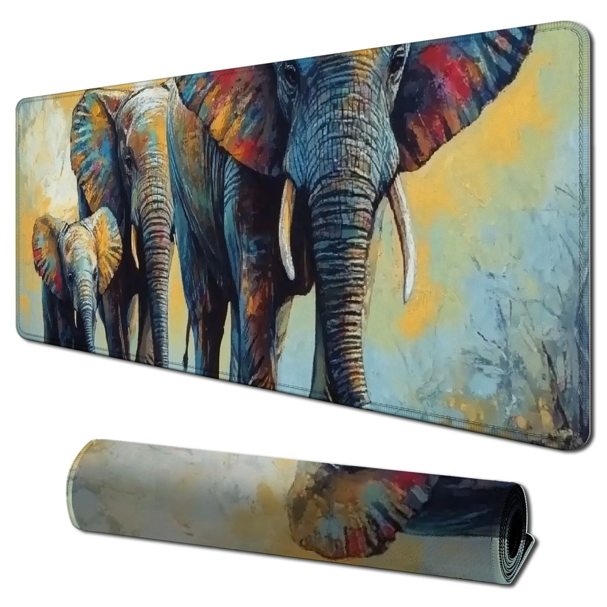 Gaming Mouse Pad Large Mousepad Oil Painting Style Elephant Majestic ...