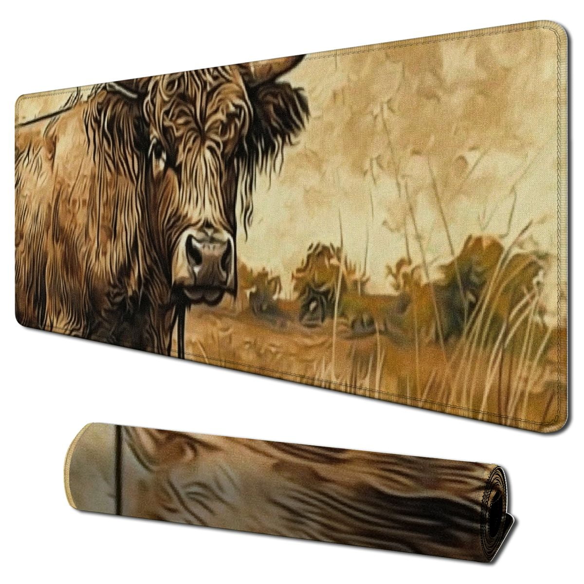 Gaming Mouse Pad Large Mousepad Retro Rustic Animals Highland Cattle ...