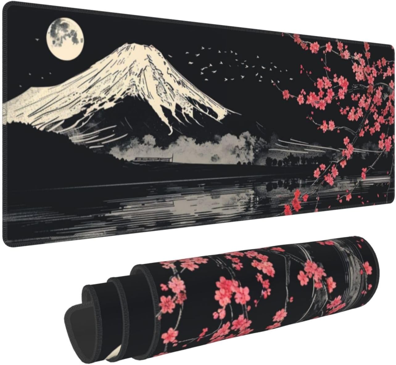 Gaming Mouse Pad Mount Fuji Blossom Cherry Japanese Art Non-Slip Rubber ...
