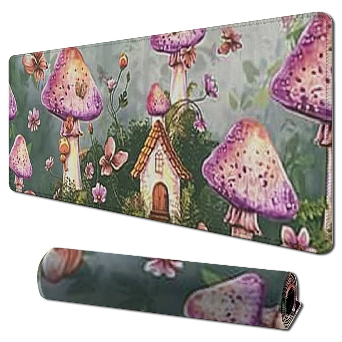 Gaming Mouse Pad Pink Butterfly Mushrooms Large Mouse Pad Cute Desk ...