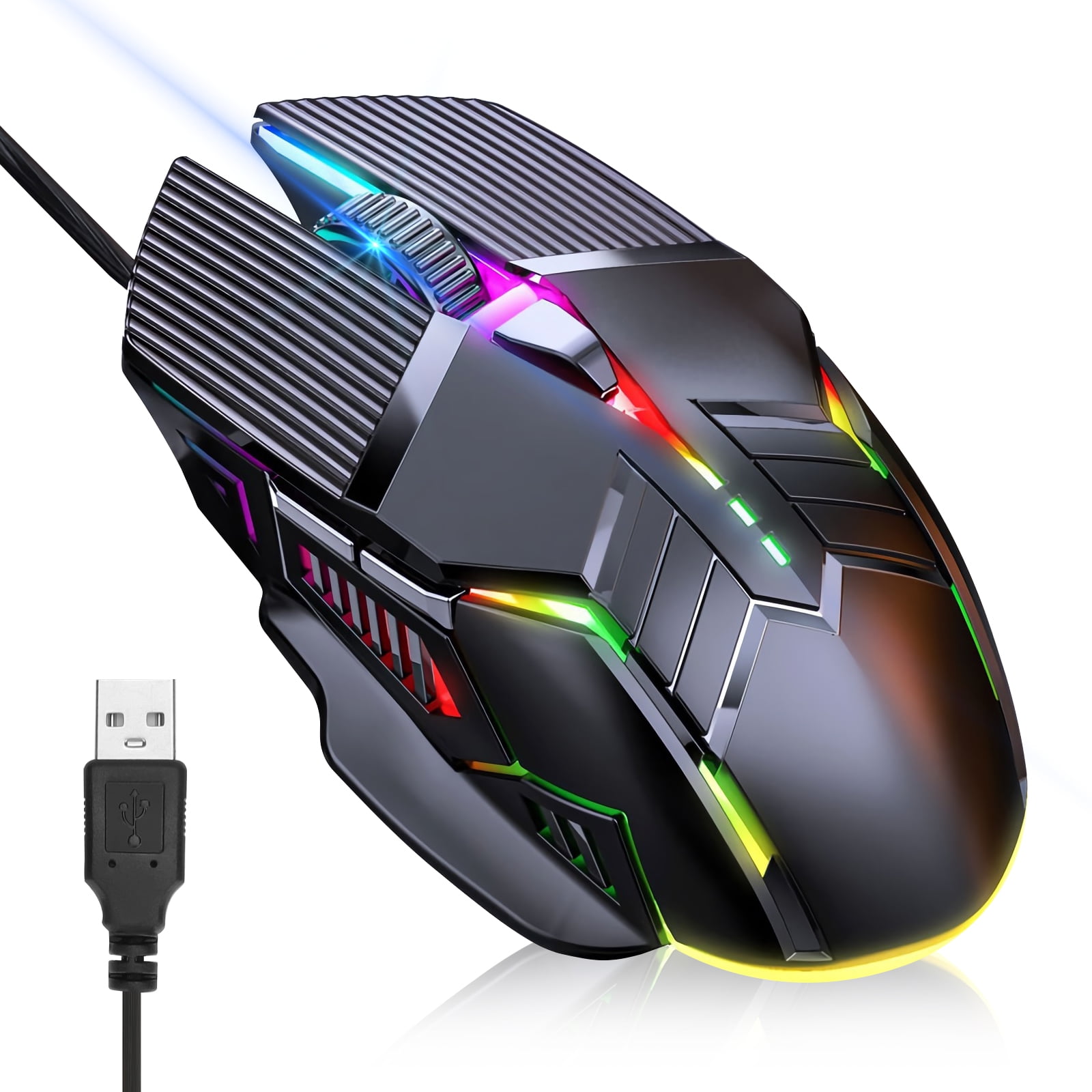 EEEkit RGB LED Backlit Wired Gaming Mouse, 3200DPI, 6 Buttons, Ergonomic Design, USB Compatible ...