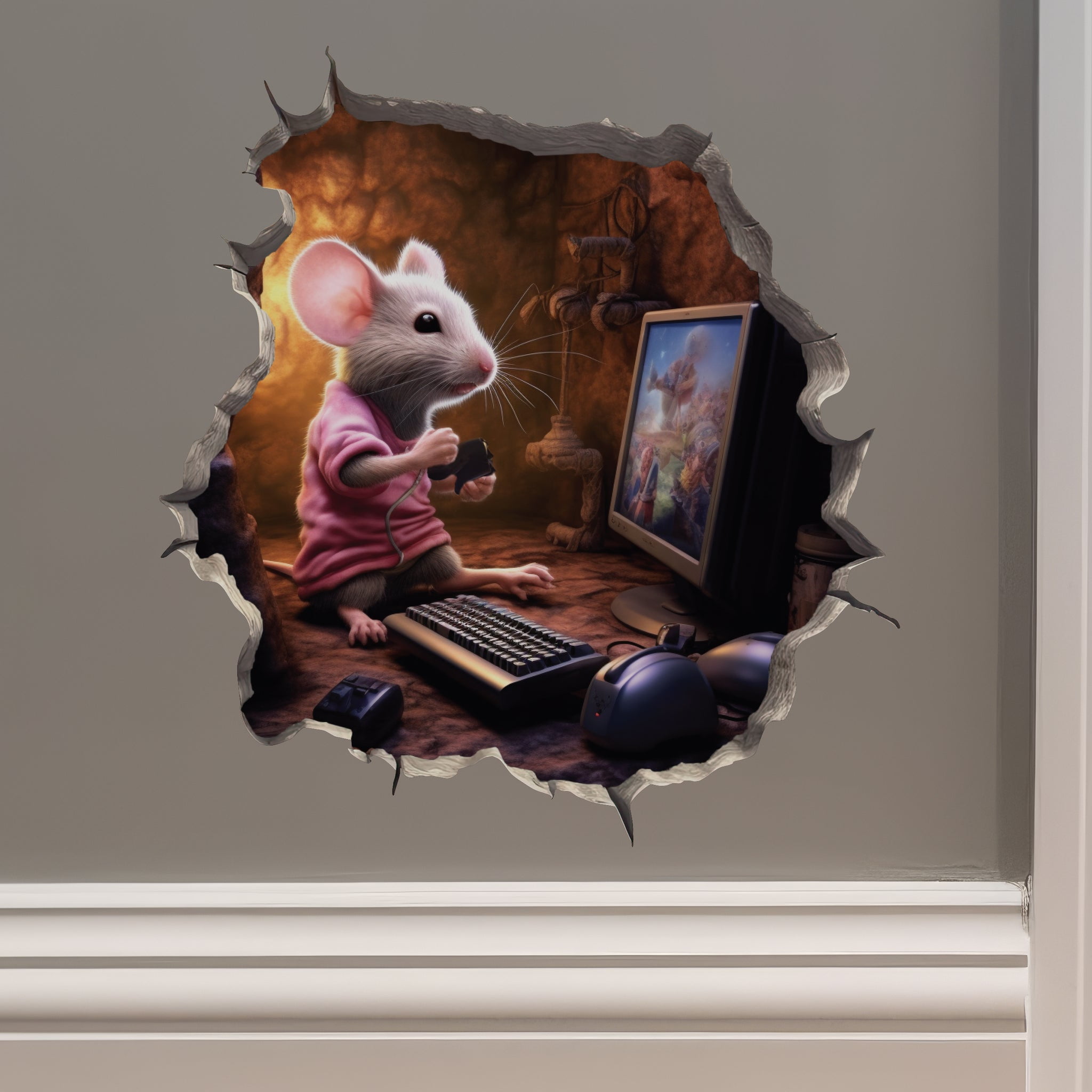 Gaming Mouse in Mouse Hole Decal - Mouse Hole 3D Wall Sticker - Walmart.com