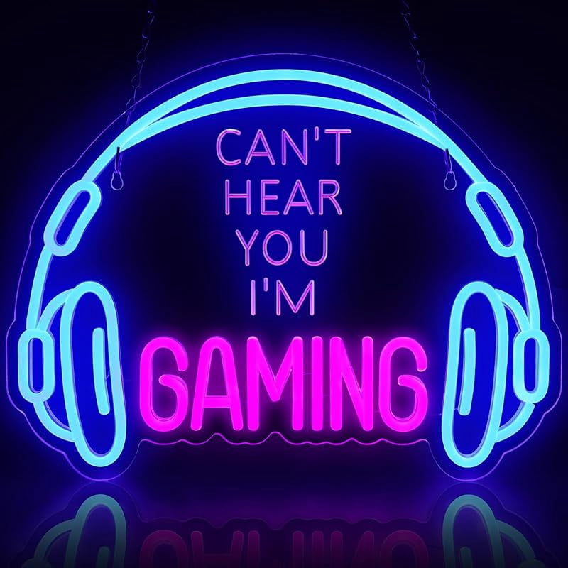 Gaming Neon Sign, Large Bright and Dimmable Colored LED Headset Gamer ...