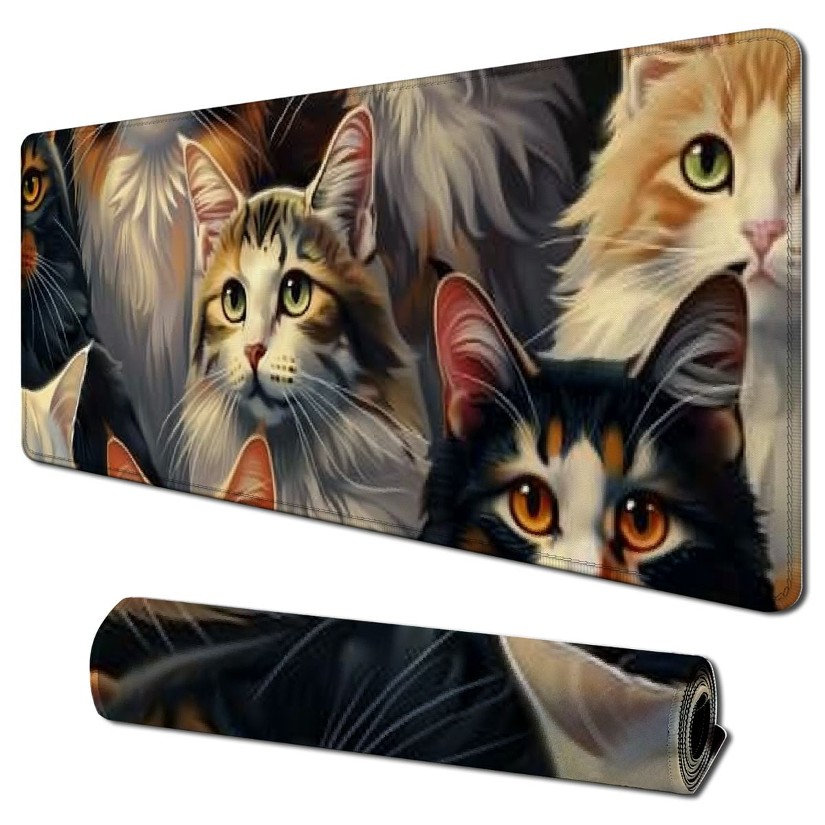 Gaming PC Laptop Mouse Pad, Cute Cats Seamless Anti-Slip Rectangle Mat ...