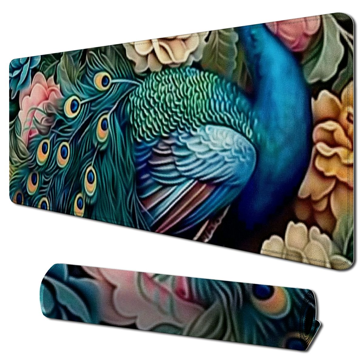 Gaming PC Laptop Mouse Pad, Peacock with Flowers Anti-Slip Rectangle ...