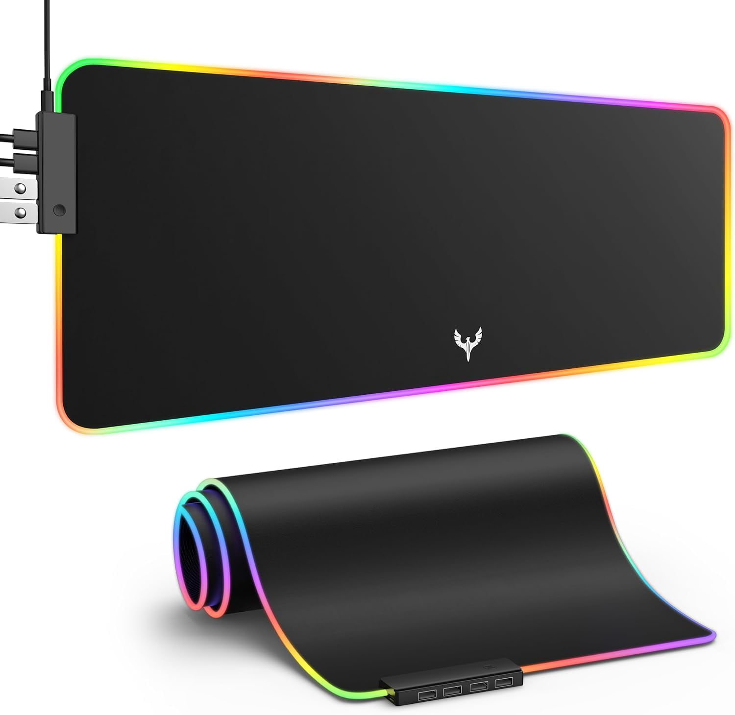 Gaming Pad with 4Port Hub, 14 Lighting Modes, Oversize Anti-Slip Rubber ...
