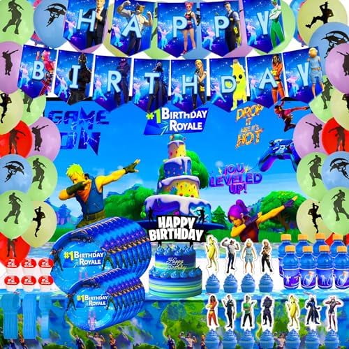 Gaming Party Supplies Birthday Decoration Set 142 Pack - Balloons ...