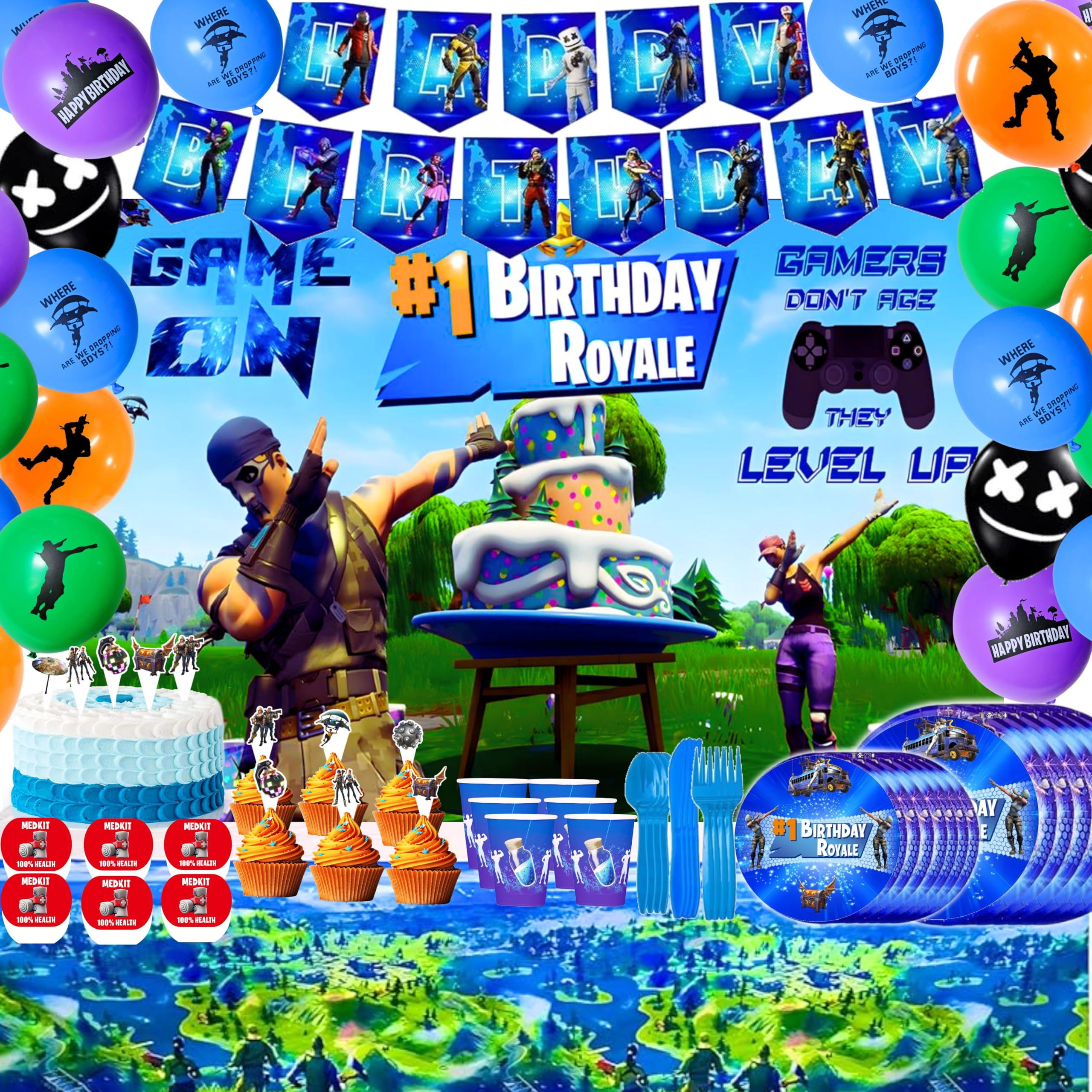 Gaming Party Supplies, Gaming Birthday Decorations Set MHD1158 Pack ...
