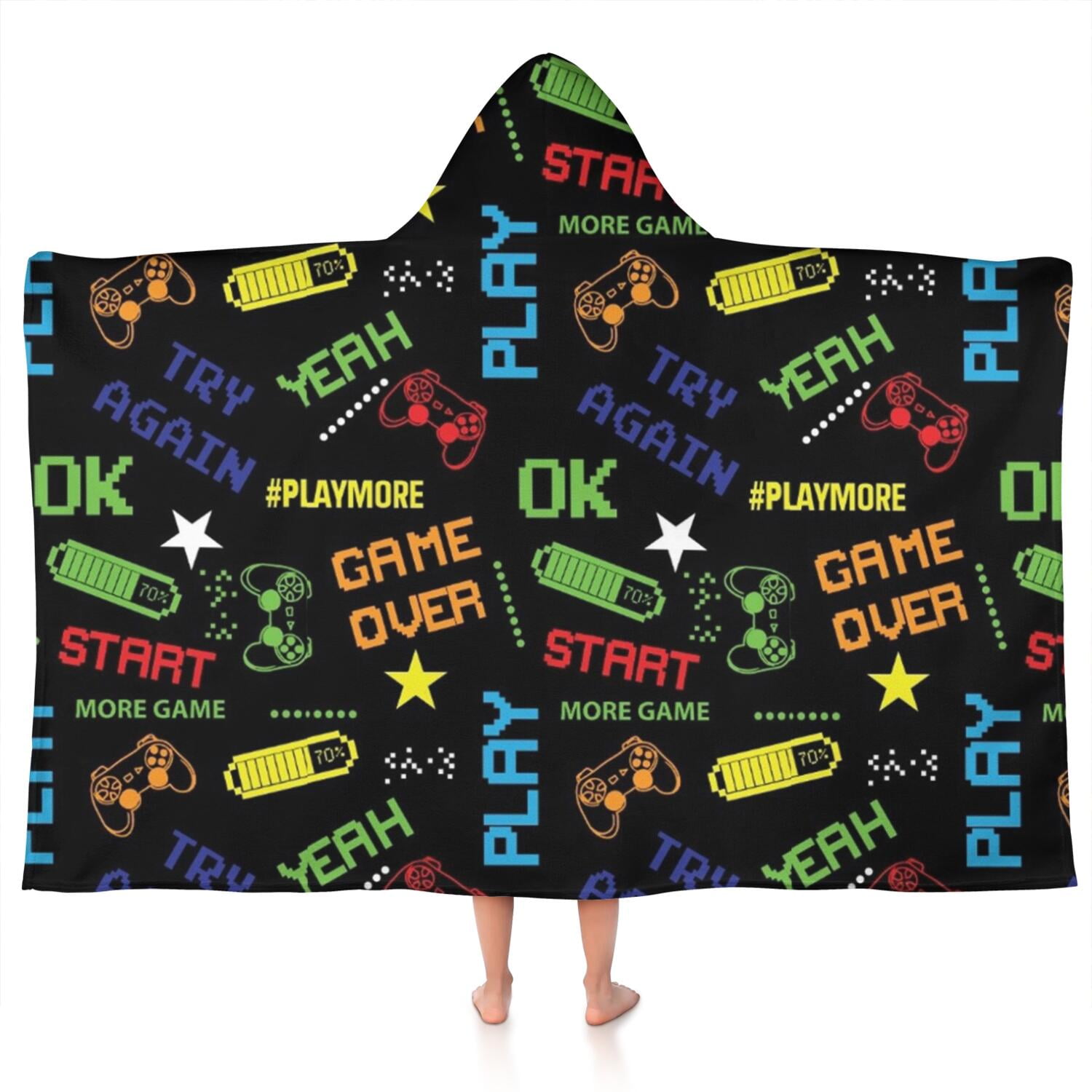 Gaming Pattern Hooded Bath Towel，50x30in(127x76cm) for Ages 3 To 12 ...