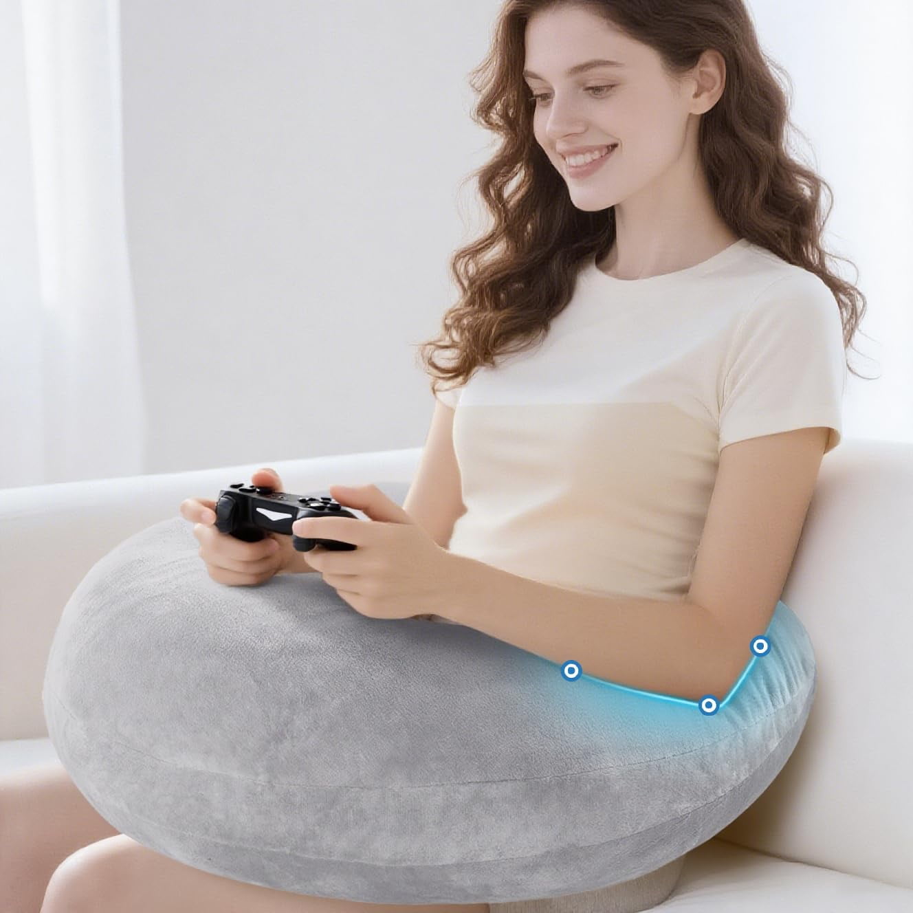 Gaming Pillow Arm Support Pillow for Bed & Sofa: Ergonomic U-Shaped Lap ...
