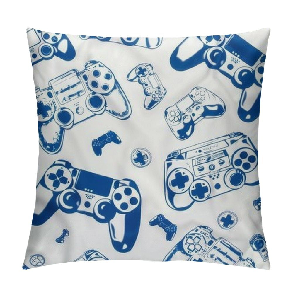 Gaming Pillow Cover Single Pack,Rustic Blue Game Controller Cartoon ...