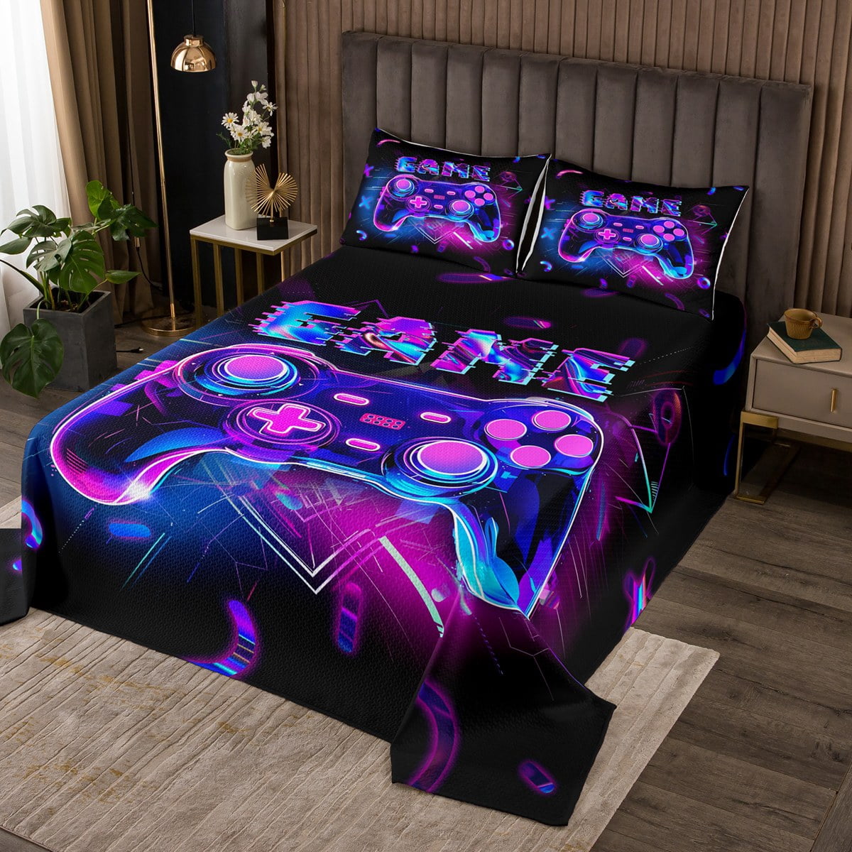 Gaming Quilt Set Gamer King Bedspread Set ,3D Gamepad Coverlet Set Game ...