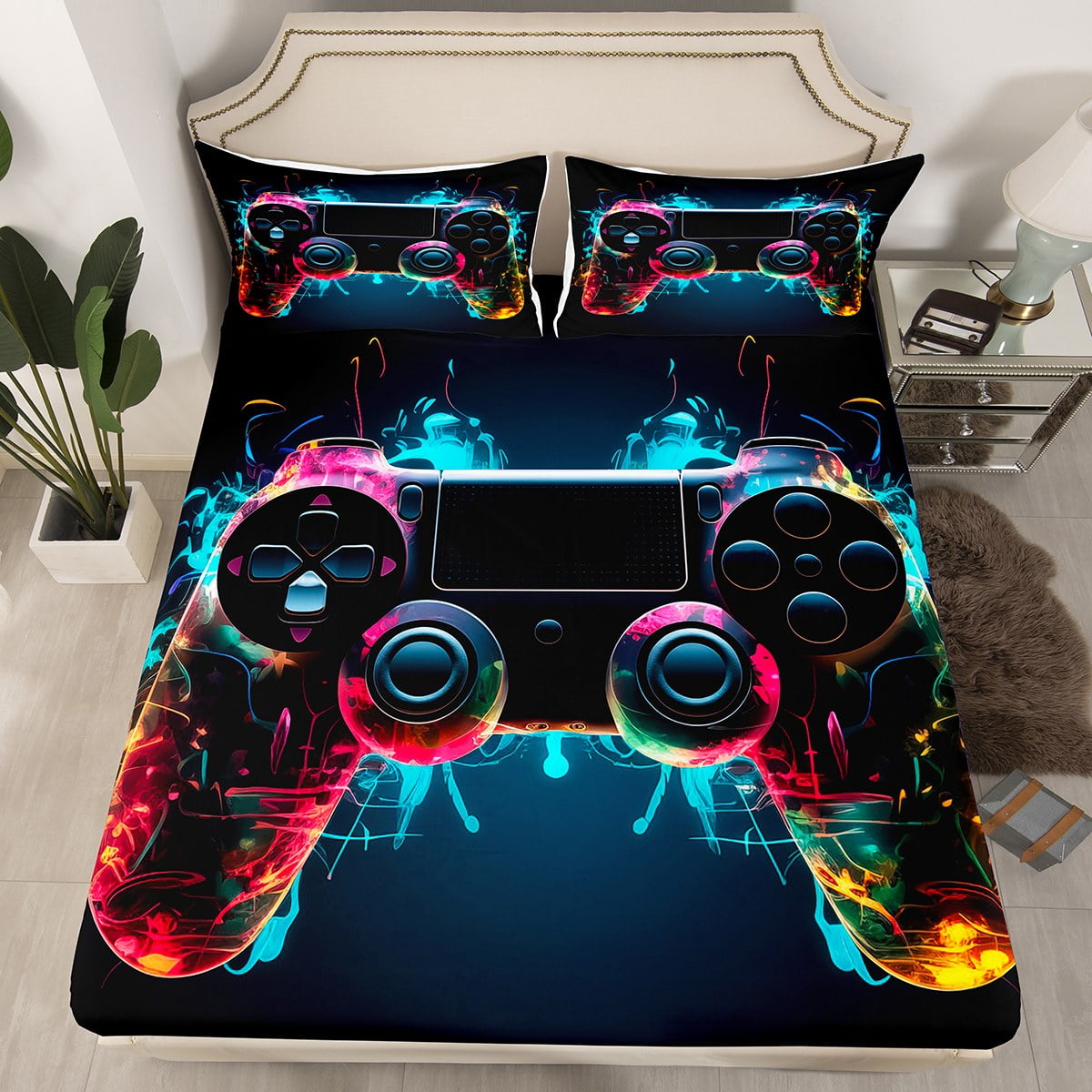 Gaming Room Decor Video Game Fitted Sheet Gamer Queen Bed Sheets ...