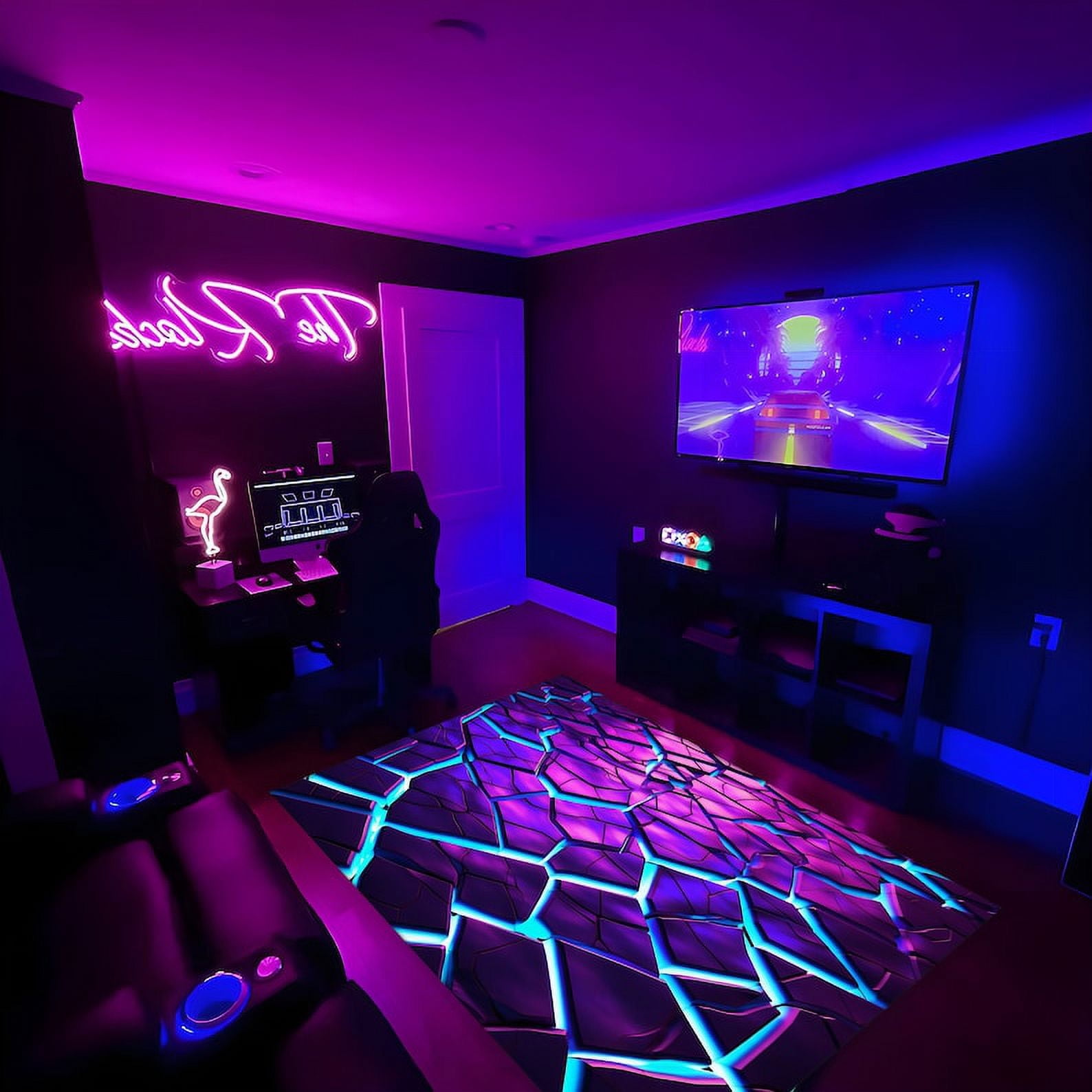 Gaming Room Neon Look Rug, Gamer Area Rug 4x6 ft - Walmart.com