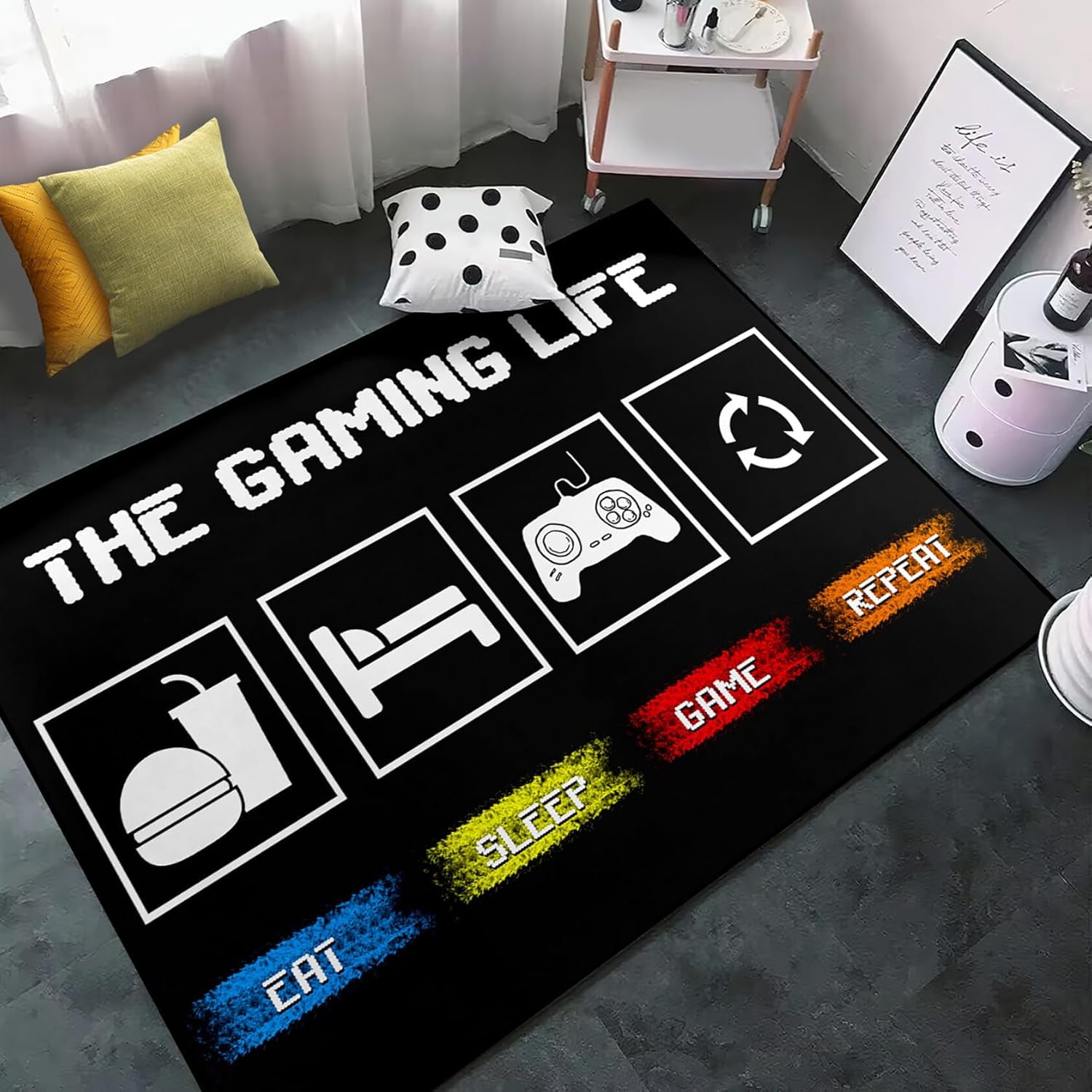 Gaming Rug for Boys Room - Video Game Rug Gamer Life Area Rug Black ...
