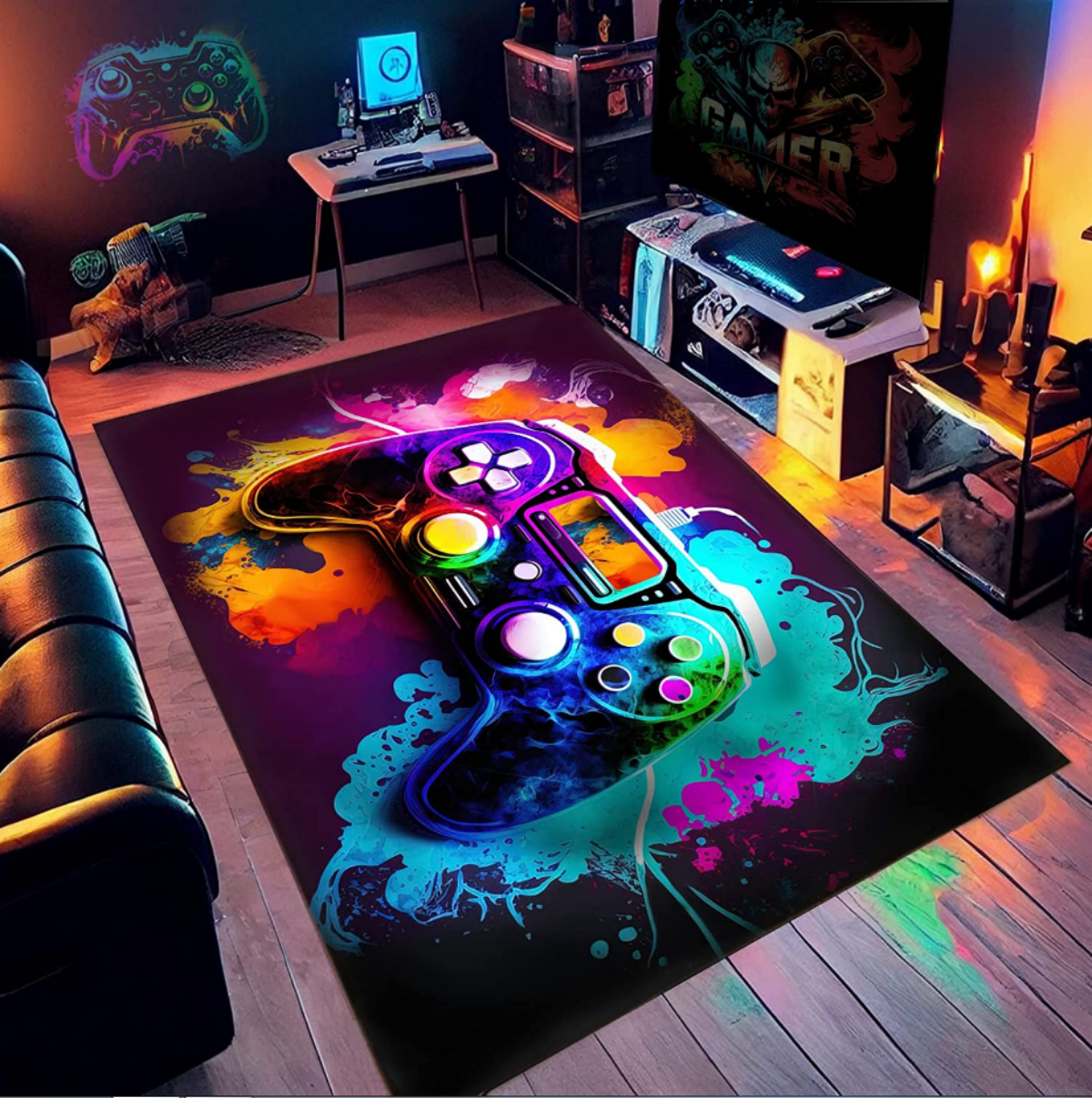 Gaming Rug for Boys Bedroom, Video Game Carpet with Gaming Theme Design ...